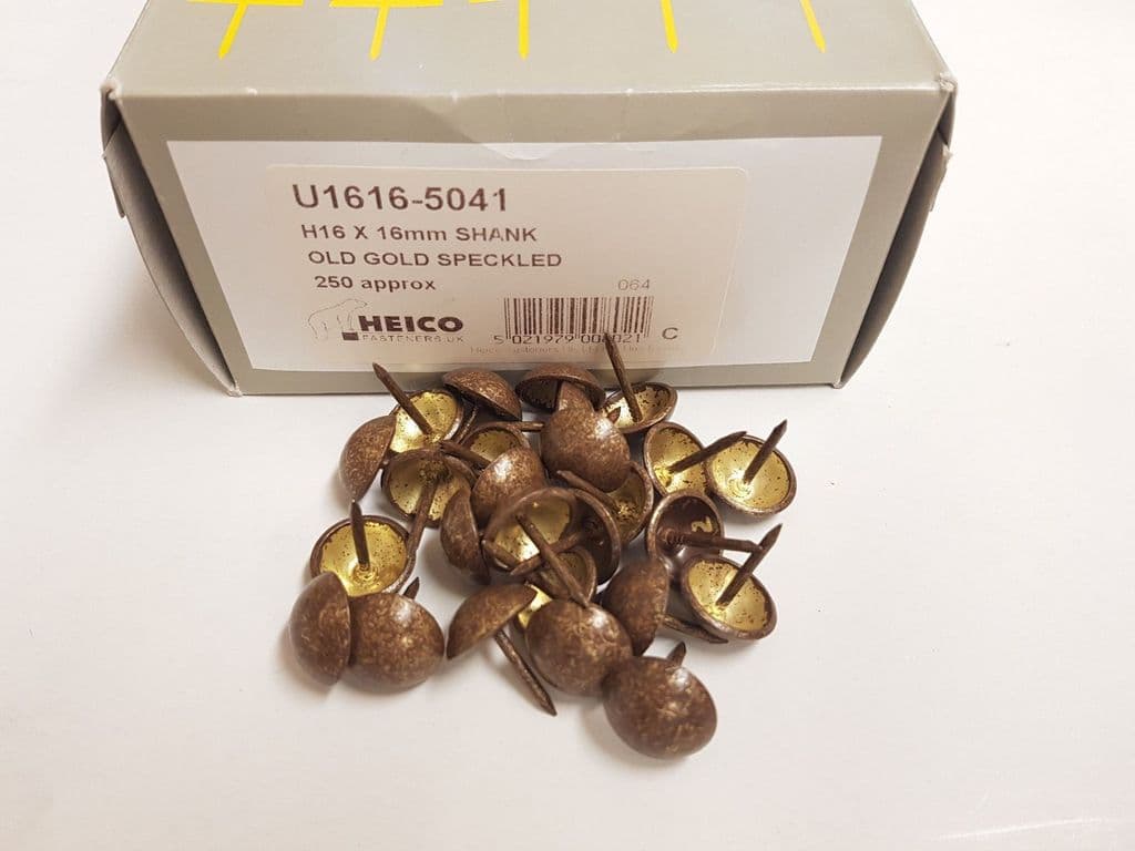 250 Old Gold Speckled 16mm upholstery nails large tacks Heico furniture ...